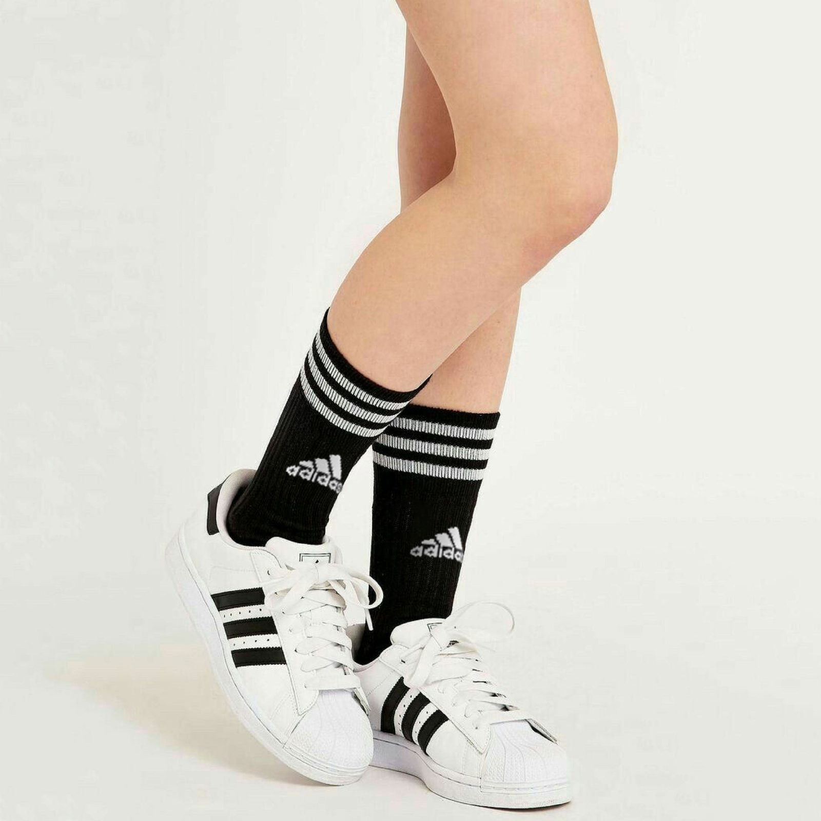 Adidas ถุงเท้า 3-Stripes Cushioned Crew Socks 3 Pairs | Black/White ...