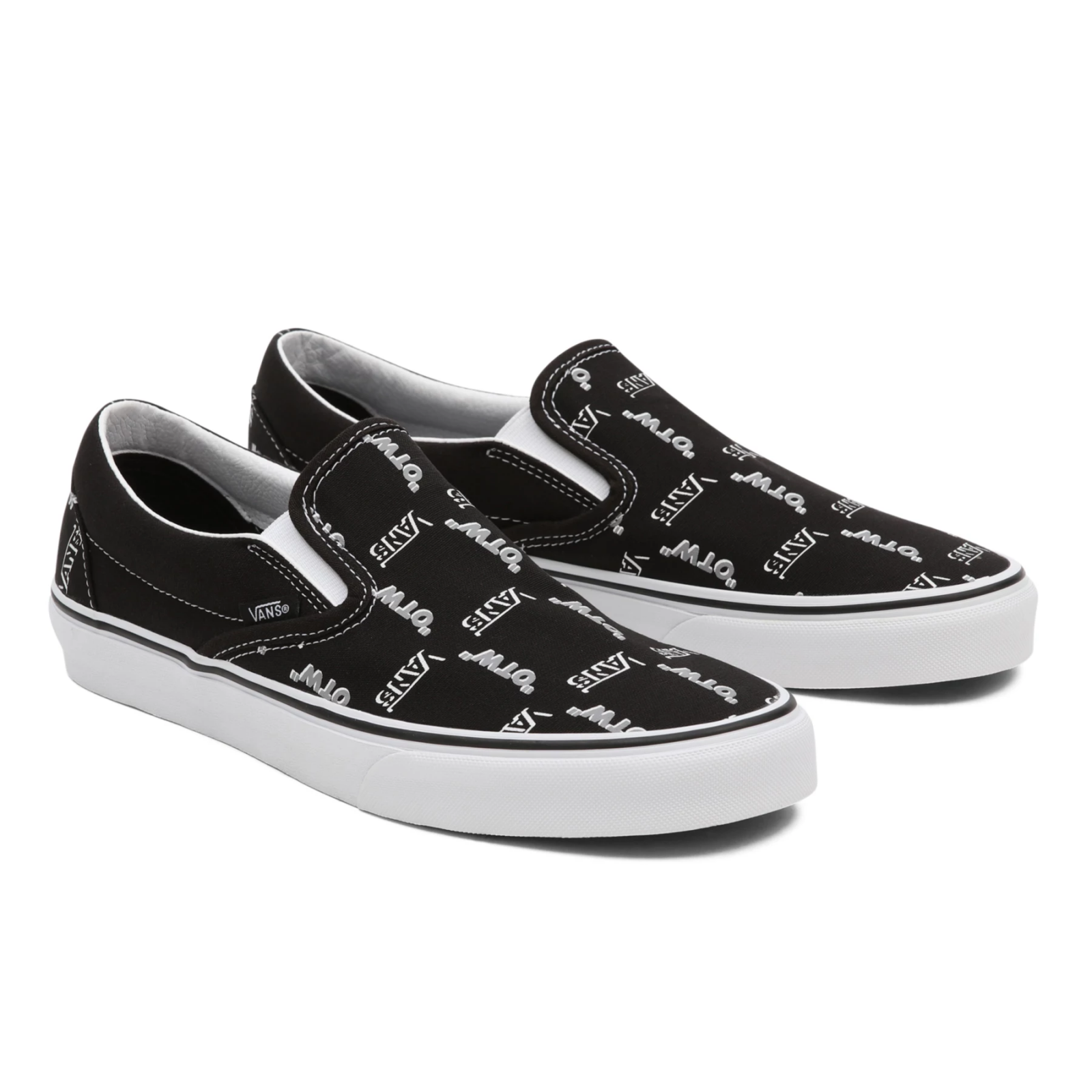 Vans รองเท้าผ้าใบ Classic Slip-On Shadow Vans | Black/True White ...
